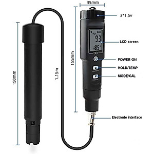 Generic Dissolved Oxygen Meter, Digital Oxygen Test Kit Analyzer, DO Probe with ATC for Aquarium, Measurement Range: 0‑30mg/L 6 Replaceable Electrode Tips, 30ml Electrode Filling Fluid