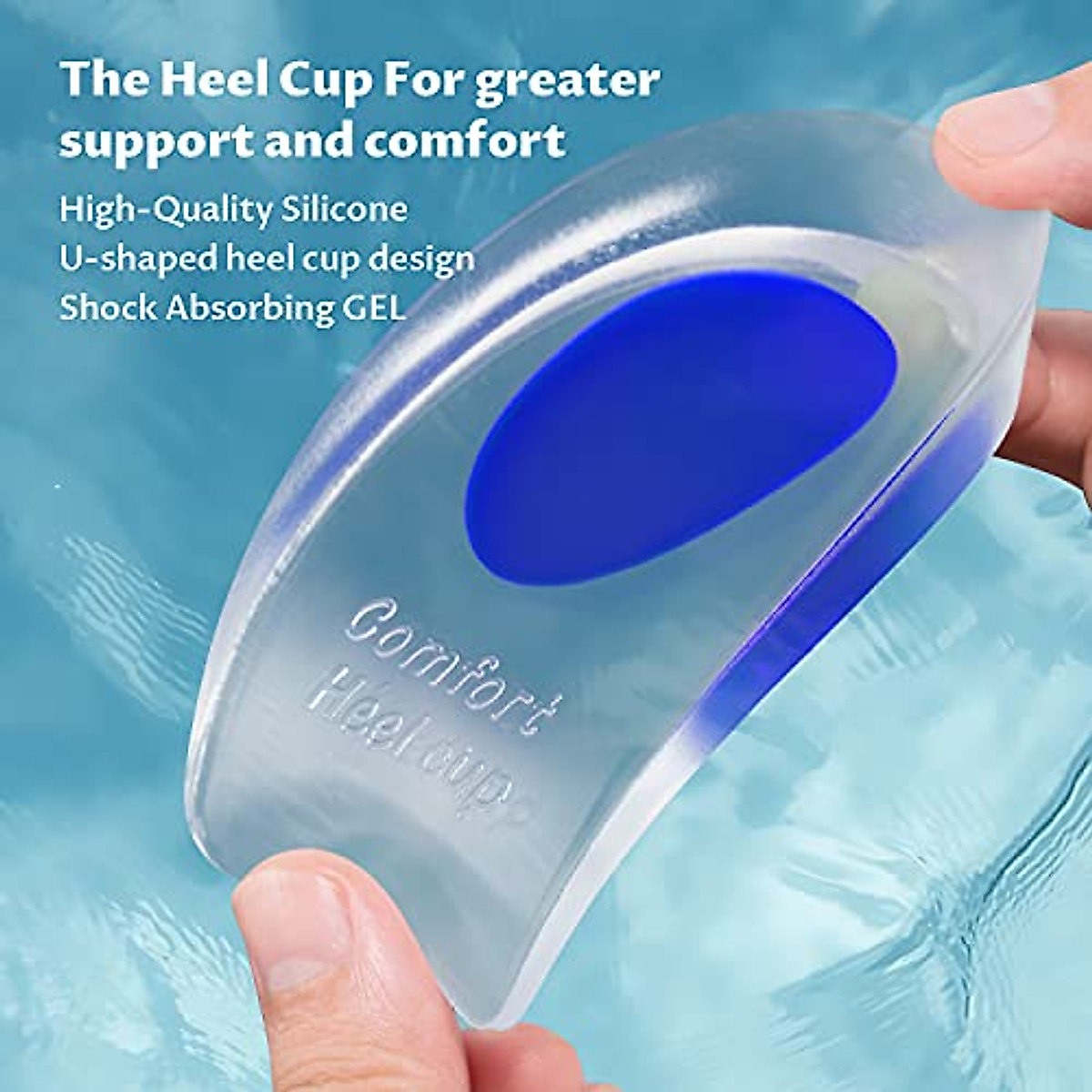 Silicone Gel Heel Cups for Heel Pain Shoe Inserts Heel Protectors for Plantar Fasciitis Foot Pads for Bone Spurs Heel Cushion Heel Lifts for Achilles Tendonitis (Large-6 Packs)