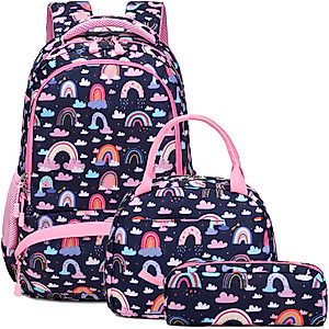 Meisohua Kids Backpacks for Girls Rainbow Backpacks Primary School Backpack Set with Lunch Tote 3 in 1 School Bags for Girls