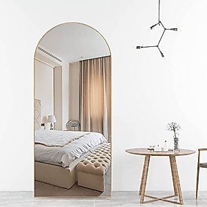 CISTEROMAN 65"x24" Full Length Mirror, Big Arched Mirror, Large Body Mirror, Floor Mirror with Stand, Hanging Wood Frame Dressing Mirror, Wall Mirror for Bedroom, Dressing Room, Living Room