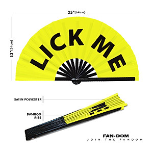 Lick Me Hand Fan Foldable Bamboo Circuit Hand Fan Funny Gag Curse Words Expressions Statement Gifts Festival Accessories Rave Handheld Circuit Event Fan Clack Fans (Yellow)