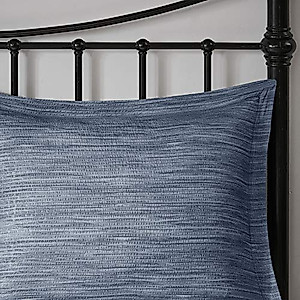 Madison Park Walter Comforter-Luxe Seersucker Print Design All Season Down Alternative Bedding, Matching Shams, Bedskirt, Decorative Pillows, California King (104 in x 92 in), Navy