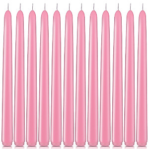 Amykite 12Pack Taper Candles - 10" Tall, Premium Unscented Dinner Candles, Burning 8 Hours, for Home Decor, Weddings, Holidays, and Parties (Pink)