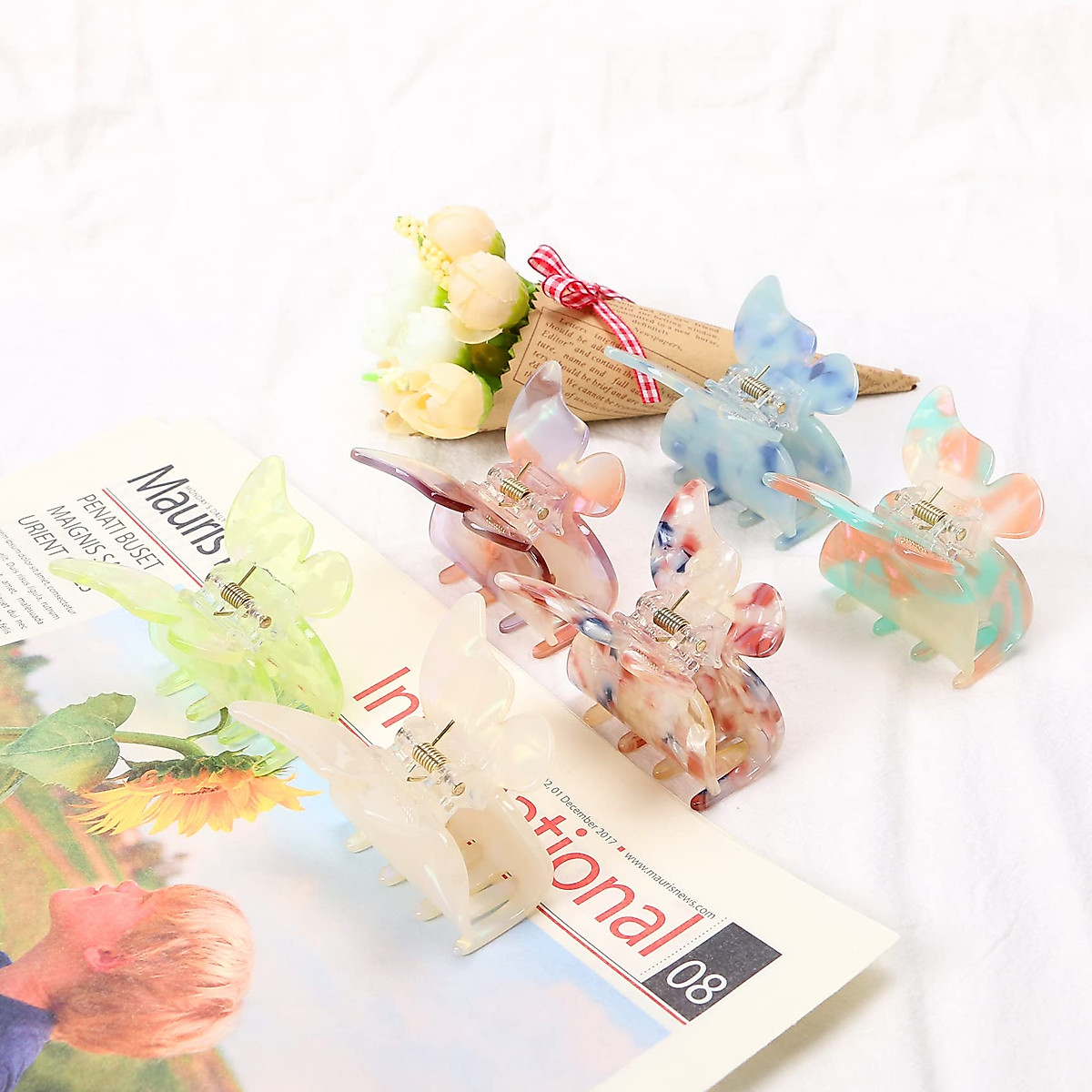 NAISIER Hair Claw Butterfly Tortoise Shell Jaw Clips 2.3 inch Beautiful Hair Accessories for Girls and Women. (Mixed color, 6 pack)