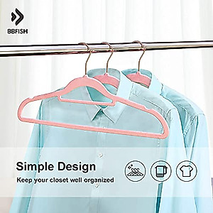 BBFISH Premium Velvet Hangers Home Non-Slip Clothes Hanger 50 Pack Ultra Thin Space Saving with 360° Swivel Rose Gold Hook Strong and Durable Coat Hangers (Pink)