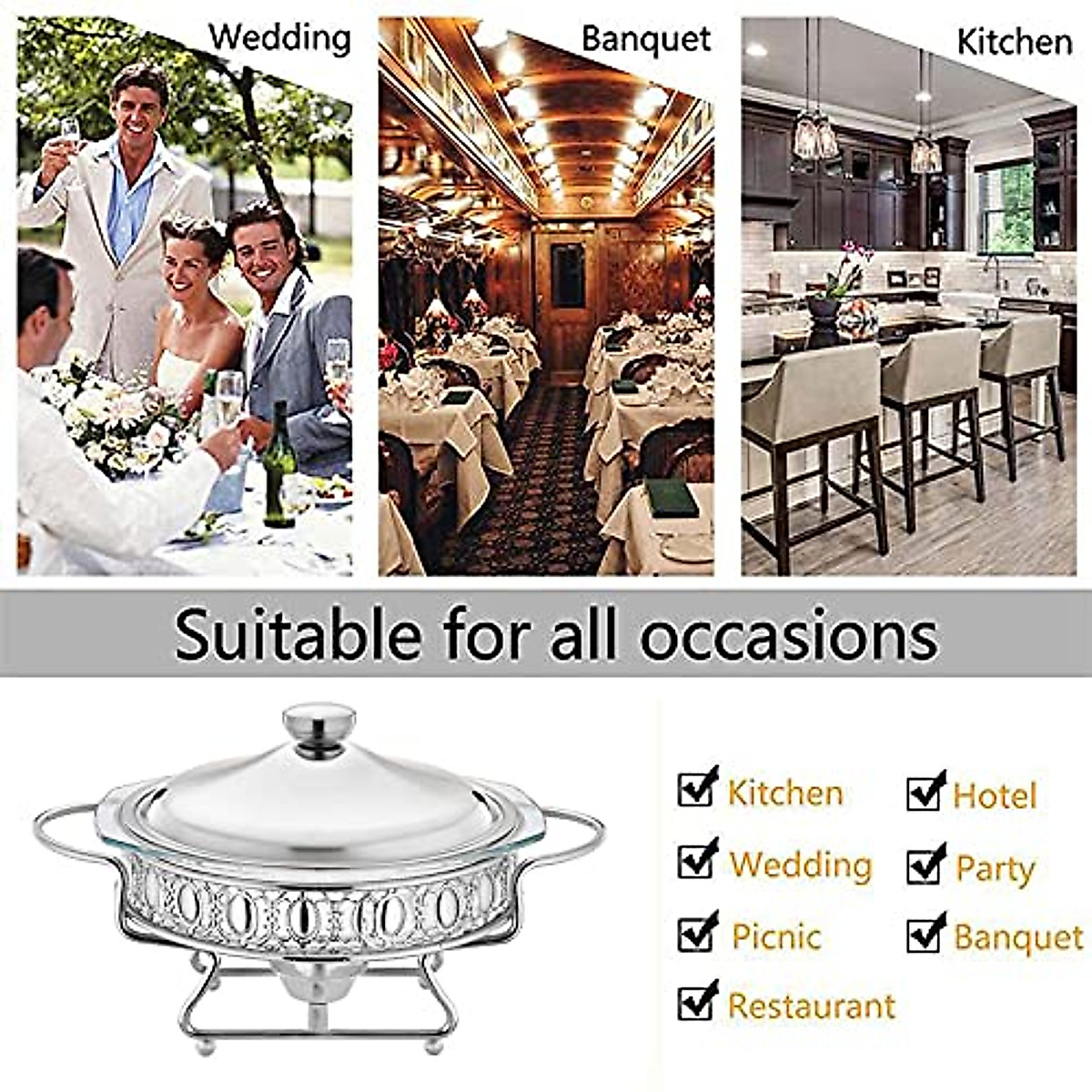 WCCCW Chef Chafing Dish Buffet Set, Stainless Steel Chafer and Buffet Warmers Sets, Catering Buffet Mini Hot Pot Outdoor Picnic Household,Silver