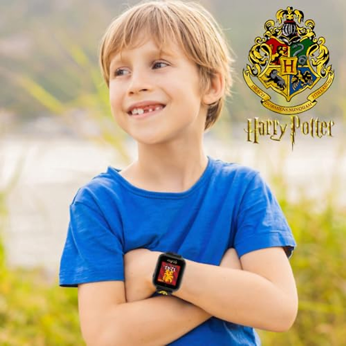Accutime Harry Potter Educational Learning Touchscreen Kids Smartwatch - Black Strap, Toy - Girls, Boys, Toddlers - Selfie Cam, Games, Alarm, Calculator, Pedometer (Model: HP4107AZ)