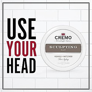 Cremo Mens Hair Clay, Premium Barber Grade Sculpting Clay for Hair Styling, High Hold, Matte Finish, 4 Oz