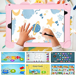 Kids Tablet 8 Inch, Toddler Tablet with Stylus & WiFi & Bluetooth, Android 10, 1280 x 800 IPS Display, 2G & 32G, YouTube Netflix Google Play Store, Earphone & Case Included (Pink)