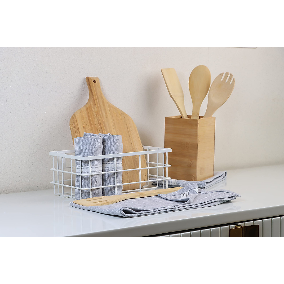 LANE LINEN Kitchen Towels Set - 100% Pure Cotton Dish Towels for Kitchen, Super Absorbent Kitchen Hand Towel, Grey Tea Towels, Soft & Durable Dish Cloths, Pack of 6 – 15”x25”, Grey Chambray