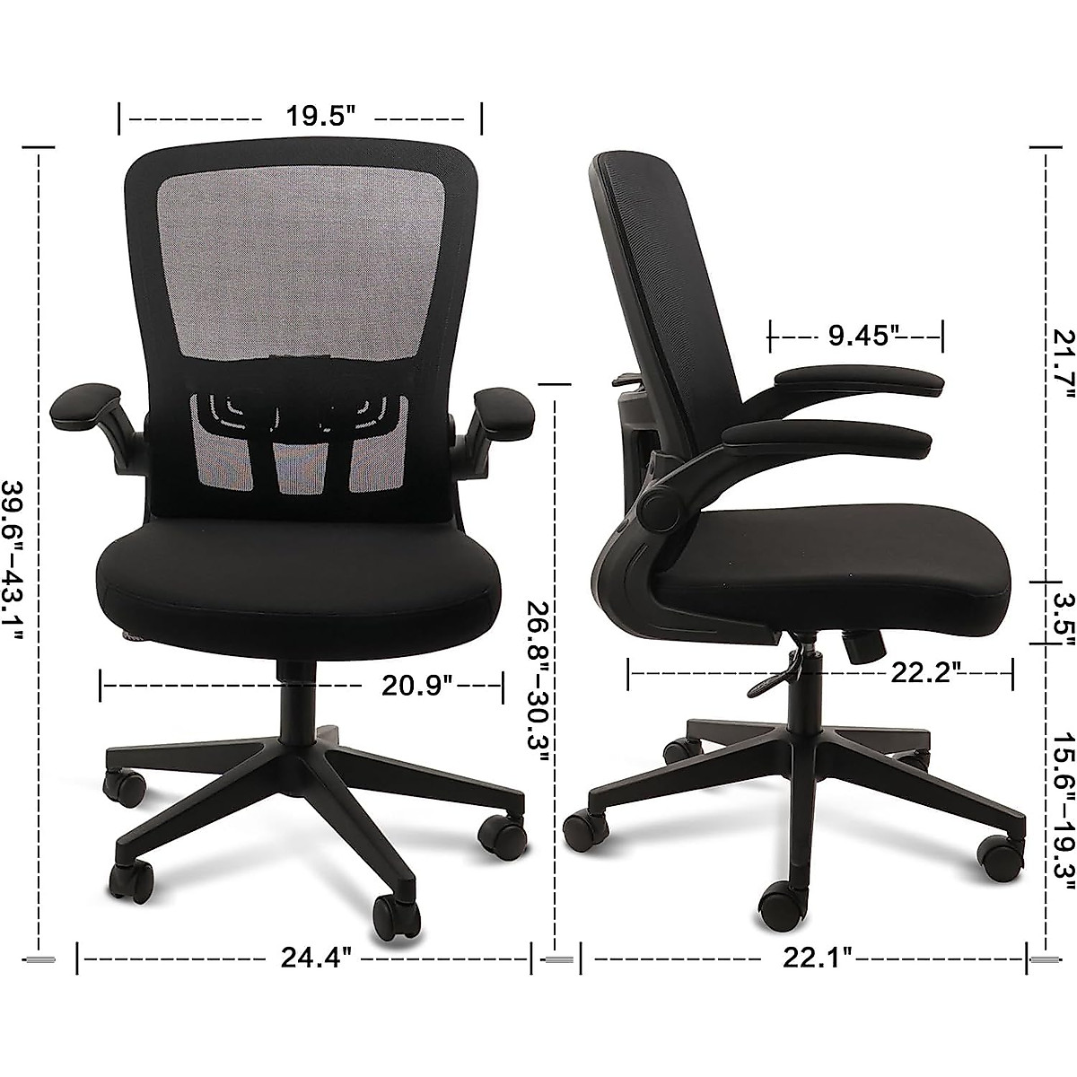 KLASIKA Desk Chairs with Wheels, Ergonomic Mesh Office Chair Adjustable Height and Swivel Lumbar Support Home Office Chair with Flip Up Armrests, Set of 4