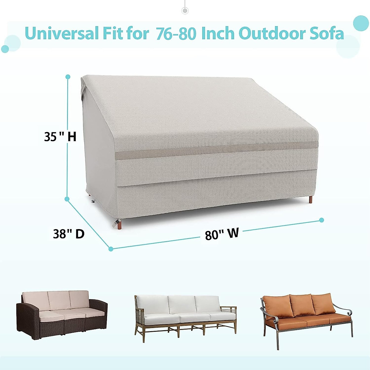MR. COVER 3-Seater Outdoor Couch Cover Waterproof, 80 Inch Outdoor Furniture Covers For Winter, Large Air Vents, UV-Resistant & Heavy Duty Material, Beige