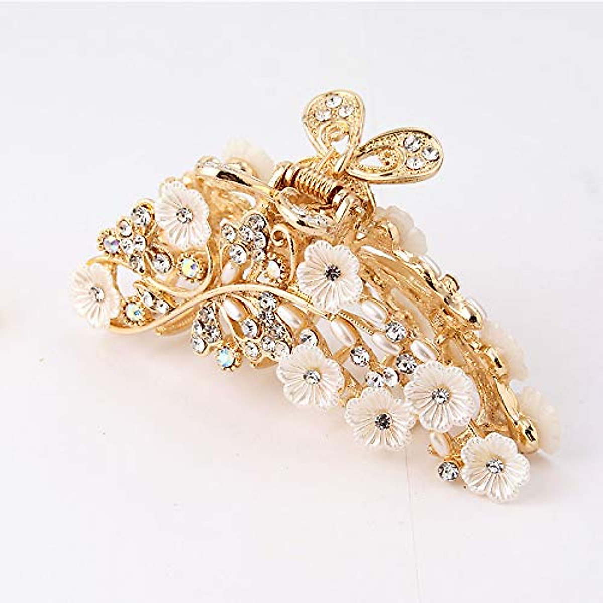 ShungFun Women Elegant Jaw Clips Fashion Hollow Carving Flower Pattern Hair Claw Clips w/ Rhinestones for Women Girls Hair Styling Accessories (Leaf-gold)