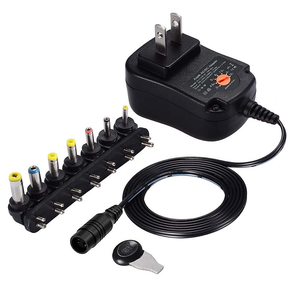 Aisilk Multi-Voltage AC DC Power Adapter 3V-12V 1000mA 1A Max 12W Universal Switching AC/DC Charger W/ 8 Adapter Plugs Compatible with 3V 4.5V 5V 6V 7.5V 9V 12V Electronic Devices