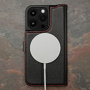 TORRO Premium Leather Case Compatible with iPhone 15 Pro 6.1" – Genuine Leather Wallet Flip Folio Case with Kickstand and Card Slots (Compatible with Official MagSafe Chargers) - Black