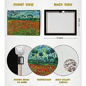 Poppy field by Vincent Van Gogh Post Impressionist Famous Oil Paintings Giclee Canvas Printing Artwork Poster,15x11.5 inch Frame11.5x15inch