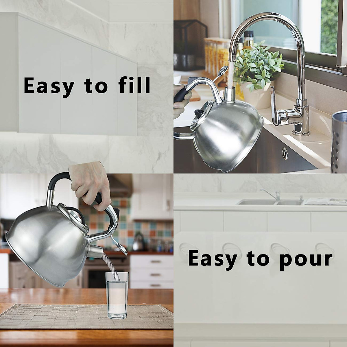 Whistling Tea Kettles Stovetop with Boils Faster Bottom,Surgical Brushed Stainless Steel Finish Whistling Teapot, 3 Quart,1YR Warranty, 1 Tea Maker Infuser Included by Kmatee