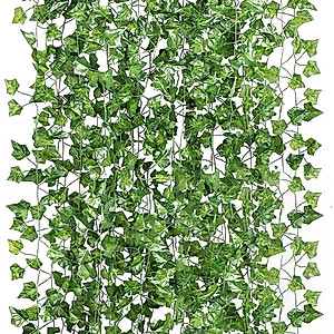24 Strands Artificial Ivy Fake Ivy Vine Ivy Garland Leaves Garland Hanging Plant with 100 Pack of Cable Ties for Weeding Party Garden Home Wall Decoration