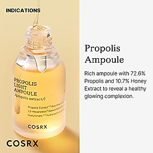 COSRX Propolis Ampoule, Glow Boosting Serum for Face with 73.5% Propolis Extract, 1.01 fl.oz / 30ml, Hydrating Essence for Sentsitive Skin, Fine Lines, Uneven Skintone, Not Tested on Animals, No Parabens, No Sulfates, No Phthalates, Korean Skincare