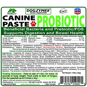 Dogzymes Canine Probiotic Paste Beneficial Bacteria-Enzyme 2.3 Billion CFU/gm Saccharomyces boulardii Organic Dried Honey Powder (30 Gram)