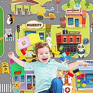 LTKOUGFAM Baby Playmat for Floor, Soft Plush ABC Kids Play Rug for Toddlers & Infants Baby Floor Mats, Kids Car Rug Mat with City, Large Non-Slip Area Rug for kids Room Playroom Bedroom (59X39.4 INCH)
