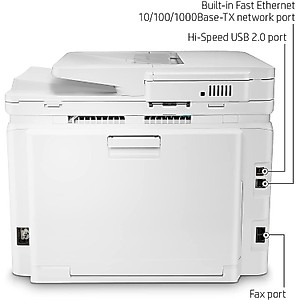HP Laserjet Pro MFP M283cdw All-in-One Wireless Color Laser Printer, White - Print Scan Copy Fax - 22 ppm, 600 x 600 dpi, 50-Sheet ADF, Auto Duplex Printing, Ethernet, Cbmoun Printer_Cable