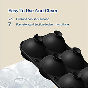 Samuelworld Large Ice Ball Maker with Lid, 6 x 2.5 Inch Ice Balls - BPA Free, Easy To Fill Round Silicone Ice Tray, Perfect Spheres Craft Ice Maker for Whiskey, Cocktails, Gifting - Black