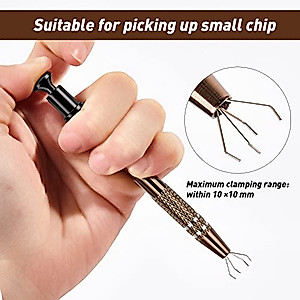 4 Prongs BGA Chip Pick,Tweezers Stainless Steel 4-Claw Pick up Tool Jeweler's Pick-Up Tool, for Small Parts Pickup, Grabber for Nails Clamping- Manicure Cotton Ball (1Pack, Bronze Color)