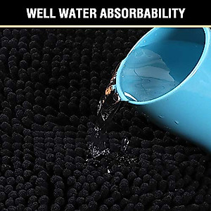 H.VERSAILTEX (Set of 2) Super Thick Soft Shaggy Chenille Bath Mats Machine Washable Bath Rugs Set for Bathroom, Dry Fast Water Absorbent Bath Mats, Black (Pack 2-20" x 32"/17" x 24")