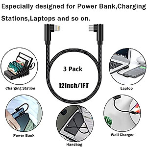 Osecet USB C to Lightning Cable 1ft 3 Pack MFi Certified Right Angle iPhone Charger 90 Degree Elbow Braided Lightning to USB C Cable for iPhone 13 12 11 Pro X XS XR 8 Plus 7 6 5 (Black)