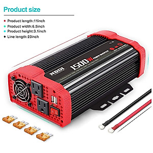 NDDI 1500W Car Power Inverter 12V DC to 110V AC Car Converter Charger Adapter with Dual 3.1A USB Port and AC Outlets Quick Charging