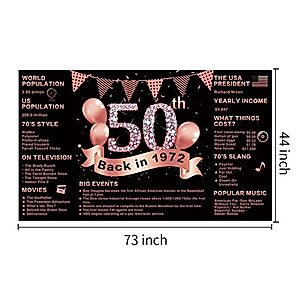 50th Birthday Banner Backdrop Decorations for Women, Rose Gold Back in 1972 Banner 50 Year Old Birthday Party Poster Supplies, Extra Large Happy Fifty Birthday Decor Photo Booth(6x3.6ft)