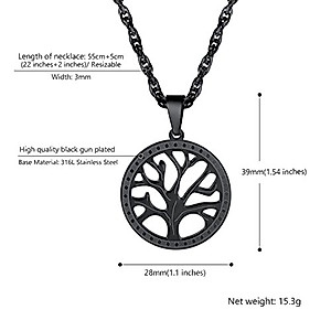 PROSTEEL Mens Necklace Tree of Life Pendant Women Gift Stainless Steel Minimalist Round Family Tree Black Necklaces for Men Jewelry