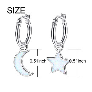 Star and Moon Friendship Earrings Created Opal Hoop Drop Dangle Earrings 925 Sterling Silver Star Moon Fans Best Valentines Day Birthday Gifts