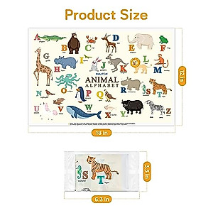 Disposable Placemats for Baby, Maliton Kids Placemats for Dining Table, Restaurants, Travel, 12" x 18" Baby Place Mats with 4 Designs, 28 Pack Waterproof Stick-On Mats for Toddler(Individual Package)