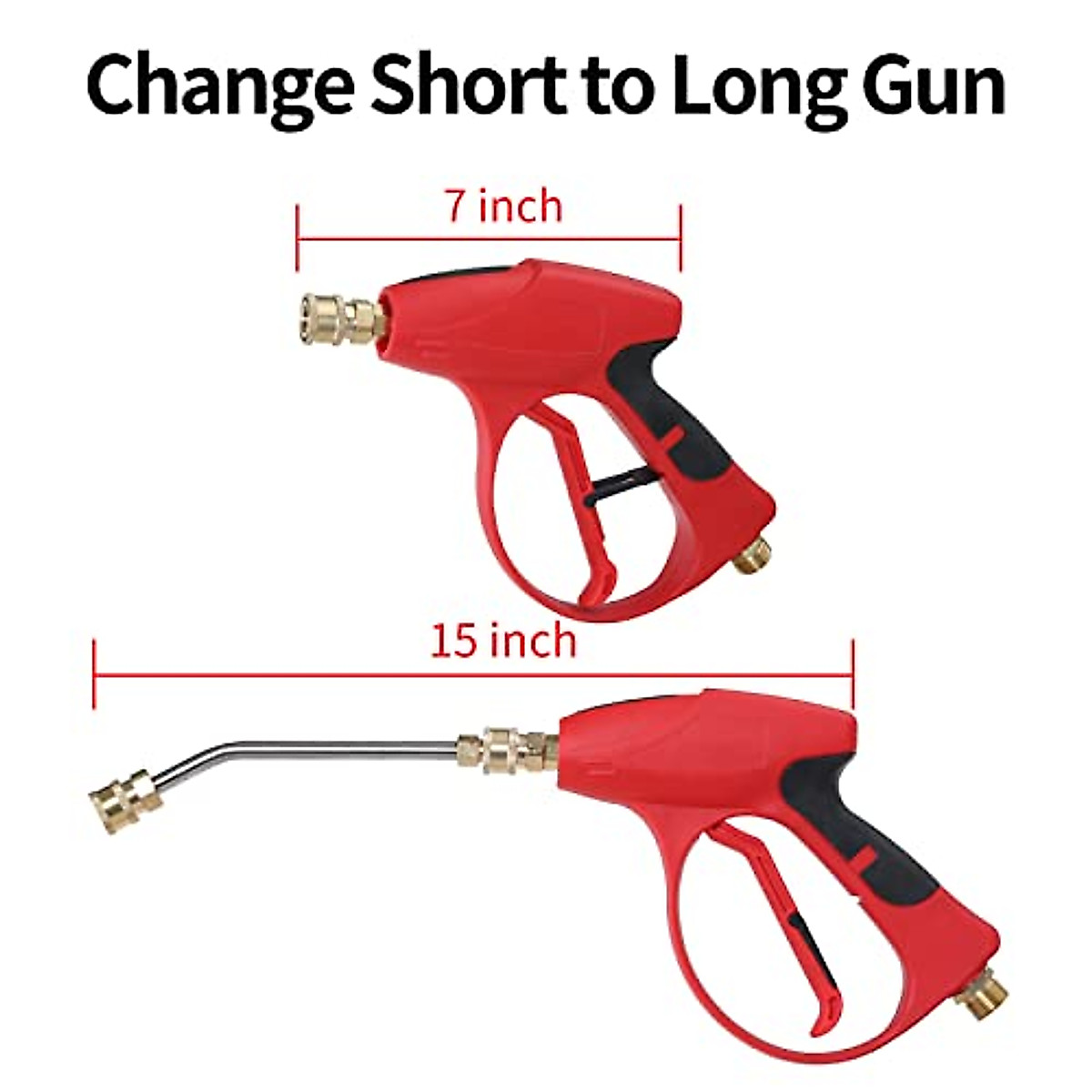 Sooprinse Short Pressure Washer Gun 3000 PSI, 7 Inch Replacement Extension Curved Wand, 5 Nozzle Tips, M22-14 Inlet