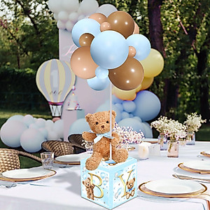 Lenwen 6 Sets Blue Bear Decorations for Baby Shower, Baby Letter Boxes Baby Shower Table Centerpieces Bear Stuffed Animals Balloon with Stand Bear Plush Toy Baby Boxes for Birthday Party Wedding