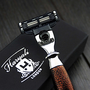 Haryali London 3 Edge Shaving Razor with Maroon Antique Handle Beard and Mustache Safety Razor for Mens Perfect Shave