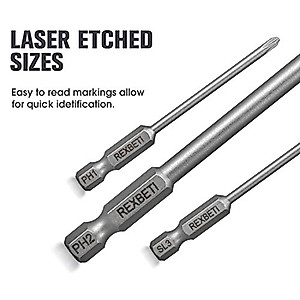 REXBETI 12 Piece Slotted Phillips Screwdriver Bit Set, 1/4 Inch Hex Shank S2 Steel Magnetic 3 Inch Long Drill Bits (Slotted Set)