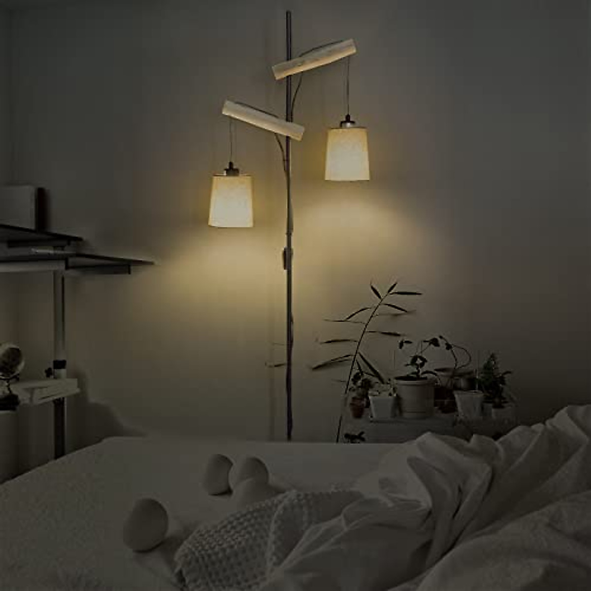 Eusamxon Hanging 2 Lights Floor Lamp Rustic Farmhouse Tall Standing Lamps with Double Fabric Lampshade Floor Lamps for Living Room Bedroom Office Home Lighting Decor.