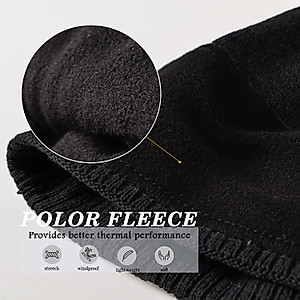Fleece Hats for Men Windproof Stretchy Winter Knit Beanie Caps Outdoors Skiing Running Black