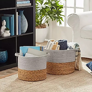 MEMBER'S MARK 2-Piece Cylinder Rope & Hyacinth Basket Set (Grey, 2)