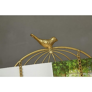 Jemeni Adjustable Cookbook Stand for Kitchen, Metal Birdcage Shaped with 2 Weighted Chains, Gold…