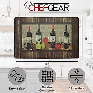 Chef Gear - Anti-Fatigue Kitchen Mat, Novelty Design, Cushioned Comfort Chef Mat, Standing Relief & Support| Skid-Resistant, Measures 18" x 30", Sophisticated Wine Design