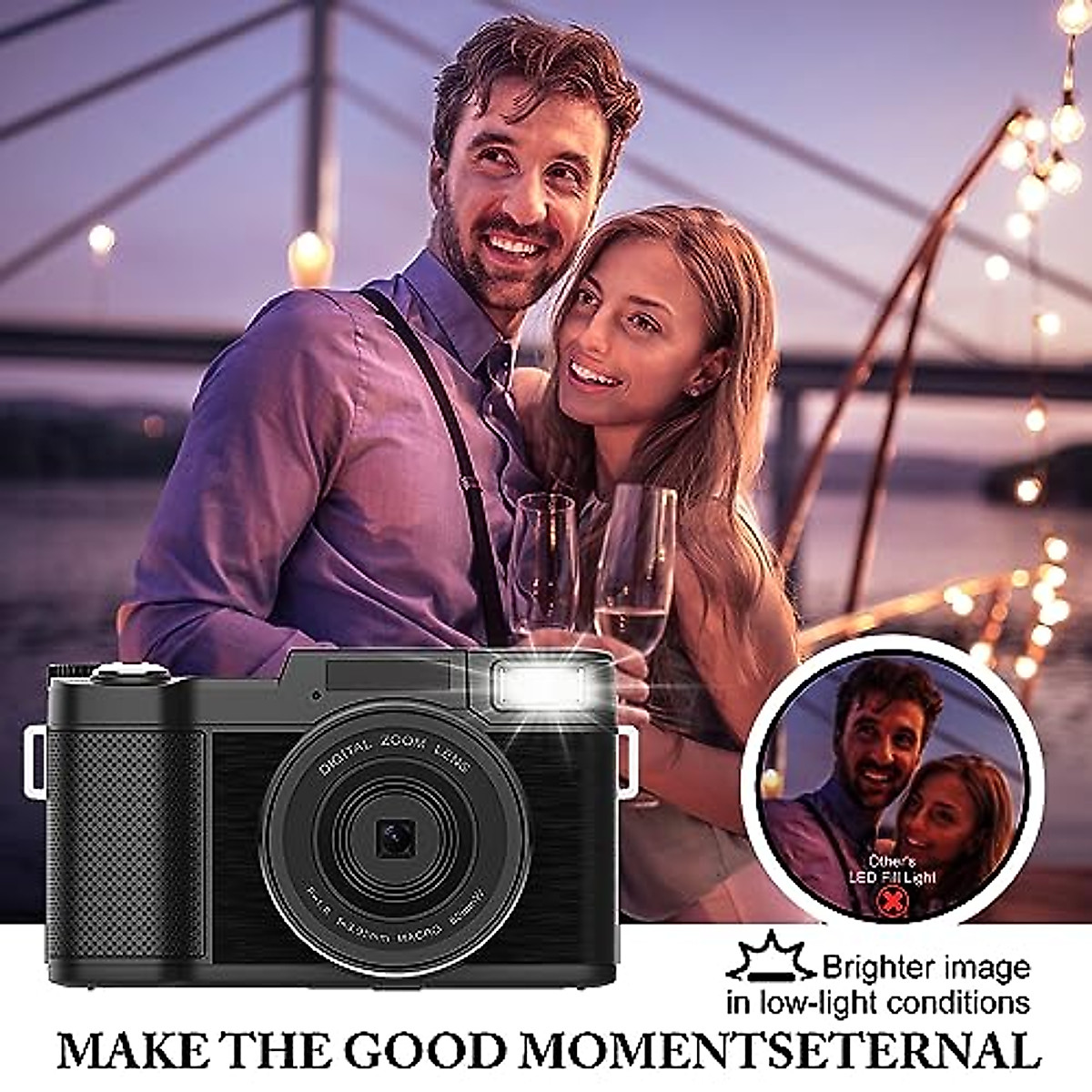 4K Digital Camera for Photography, Autofocus 48MP Vlogging Camera for YouTube with 16X Digital Zoom Macro Camera, 3’’180°Flip Screen Compact Video Camera with Liftable Flash, SD Card&2 Batteries