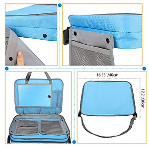 Zooawa Kids Travel Tray Car Seat Trays, Detachable 4 in 1 Toy Storage Organizers Bag iPad Kindle & Other Tablets Holder for Toddlers -Blue