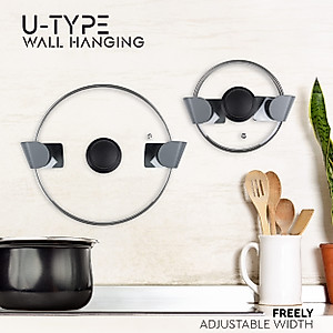 Noorla Pot Lid Organizer for Cabinet Door - Set of 4 Pairs Adjustable in-Cupboard Pot and Pan Lid Holders for Lids, Easy to Install Wall Mount Pot Lid Organizer for Kitchen