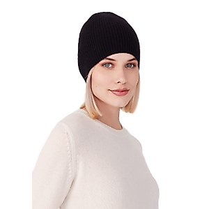 Style Republic Women’s Ribbed Beanie, 100% Cashmere, Soft & Stretchy, Warm Hat for Winter (Black)