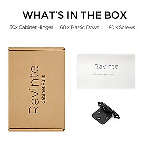 Ravinte 30 Pack 15 Pairs 1/2'' Overlay Cabinet Hinges Black Semi-Concealed Cupboard Hinges Face Mount Cabinet Hardware Self-Closing Cabinet Hinges Decorative Kitchen Cabinet Hinges with Door Bumpers