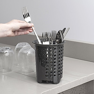 Zeal G231T Melamine Cutlery Drainer/Utensil Pot Dark Grey, 14 x 14 x 17 cm